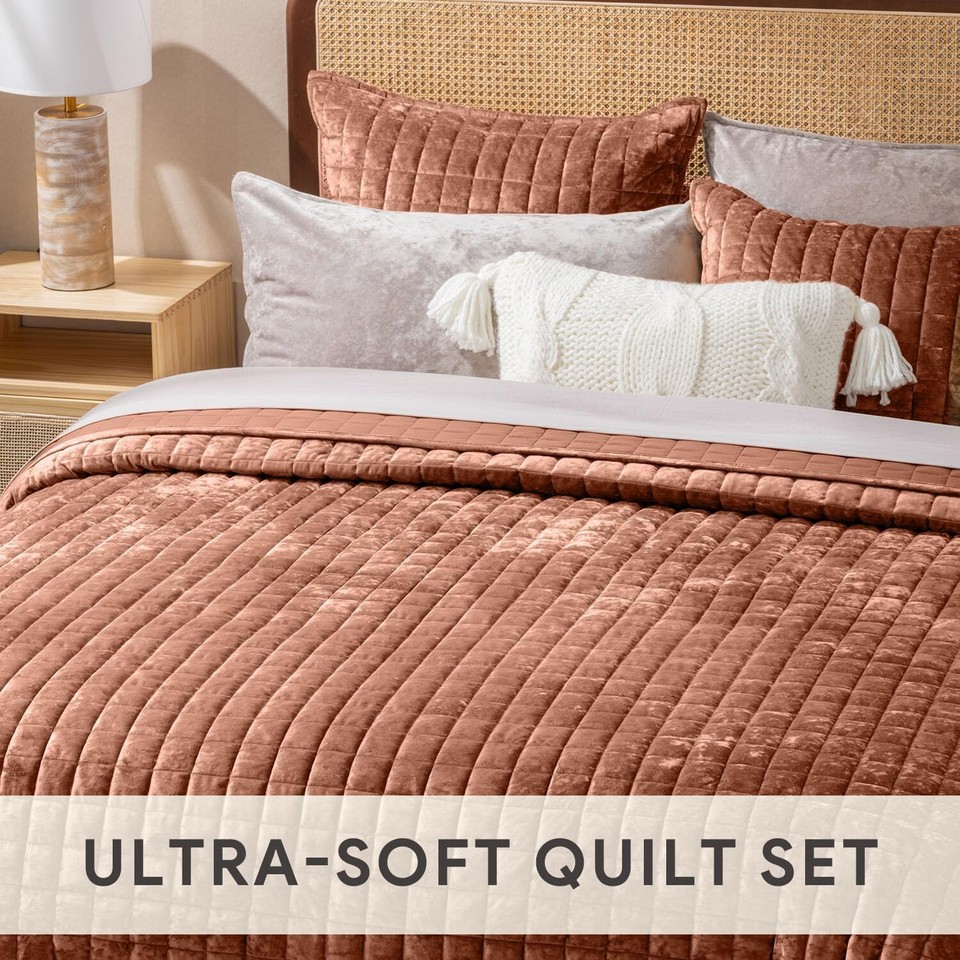 RECYCO Luxury Velvet Quilt King Size, Ultra Soft Velvet Bedding Sets ...