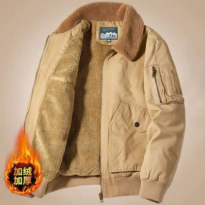 Winter Men's Cargo Jacket Men High-quality Lamb Cashmere Jackets ...