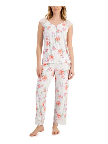 CHARTER CLUB Womens White Lace Cap Sleeve Top Straight leg Pants ...