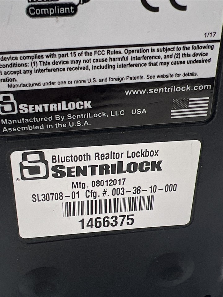 Sentrilock SL30708-01 Bluetooth Realtor Lockbox See Description ...