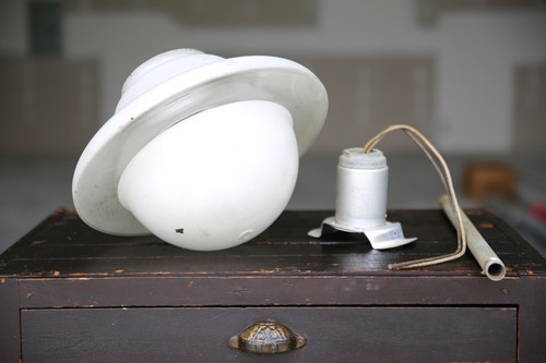 Vintage UFO Saturn Acorn Atomic Glass Lamp Shade hanging swag light ...