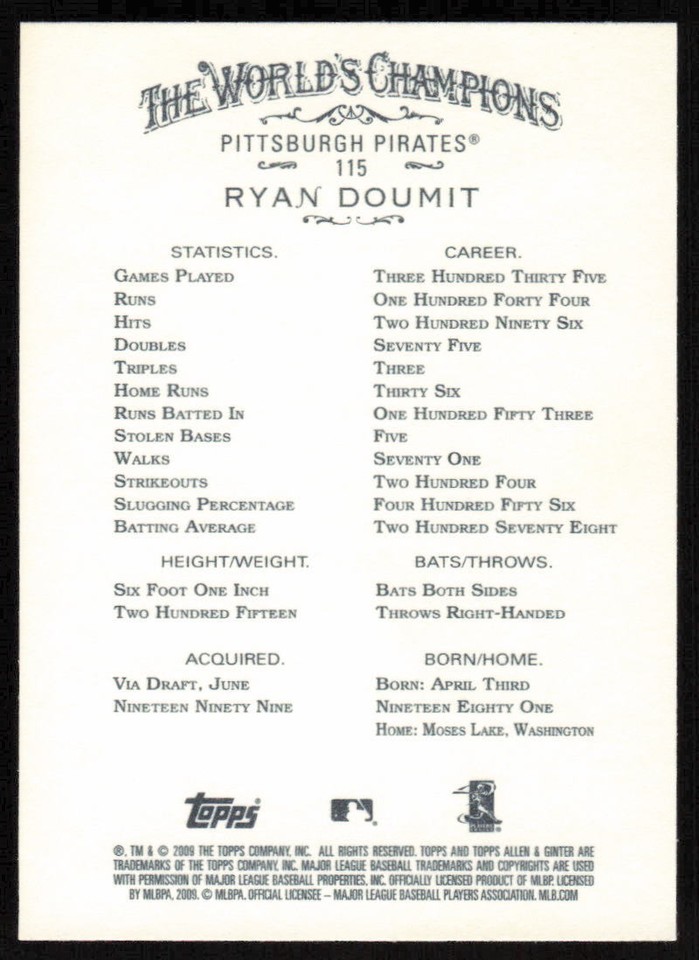 2009 Topps Allen & Ginter #115 Ryan Doumit - FREE SHIPPING | eBay