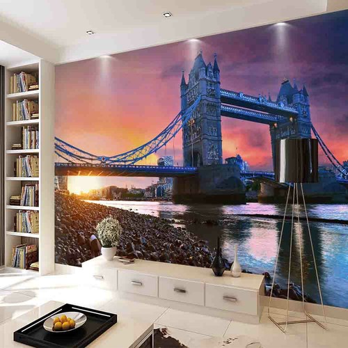 Pink Sunset Bridge Full Wall Mural Photo Wallpaper Printing 3D Decor ...