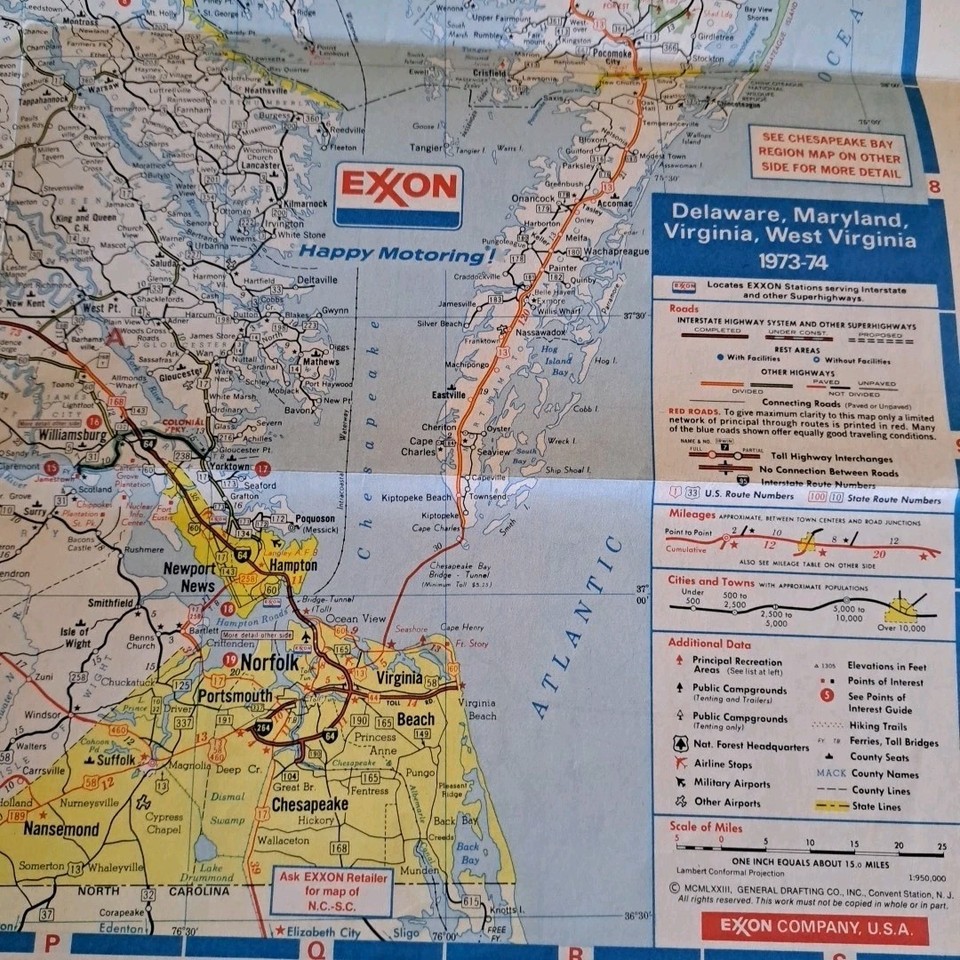 Vintage Exxon DE MD VA WV Highway Paper Fold Out Map Travel Road Guide ...