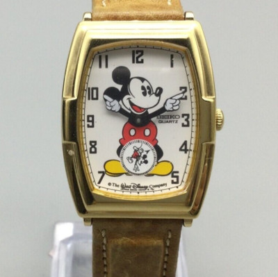 VTG Seiko Mickey Mouse Watch Women 27mm Gold Tone 2K03-5009 Leather New ...