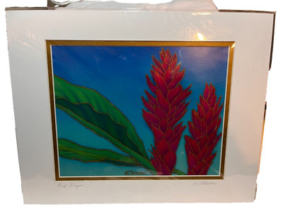 Hawaiian art signed Karen Lee Thrasher matted Red Ginger art print 11 ...