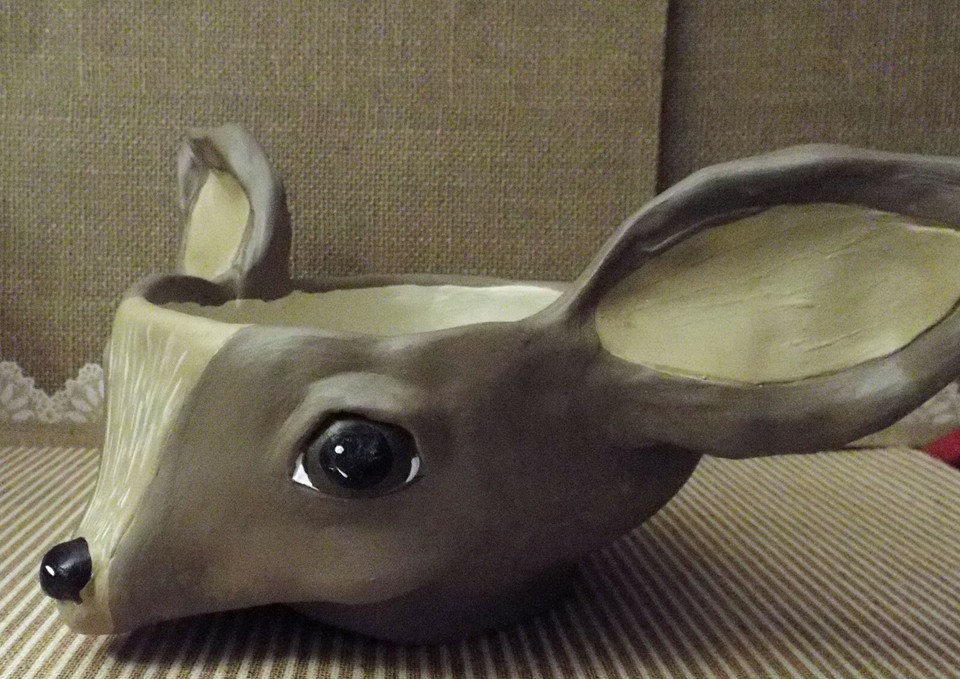 Handmade Folk Art Pottery Deer Bowl Planter Winter Deer Decoration Dish ...