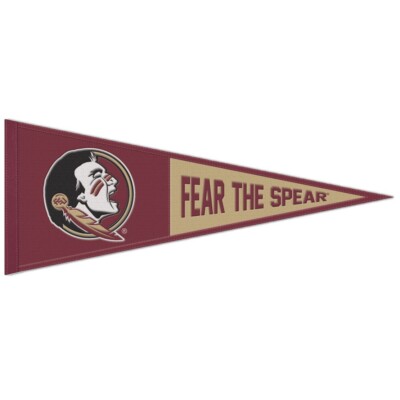 FLORIDA STATE SEMINOLES FEAR THE SPEAR WOOL EMBROIDERED PENNANT 13"x32 ...