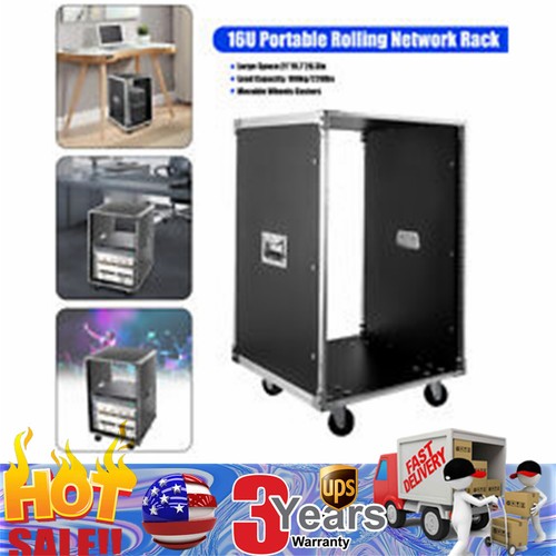 19 Inch 16U 4 Post Server Rack Open Frame Rolling Network Data Rack w ...