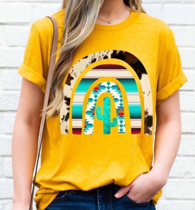 Western L T- Shirt 2XL Bella And Canvas Tee Cactus Rainbow Southwest ...