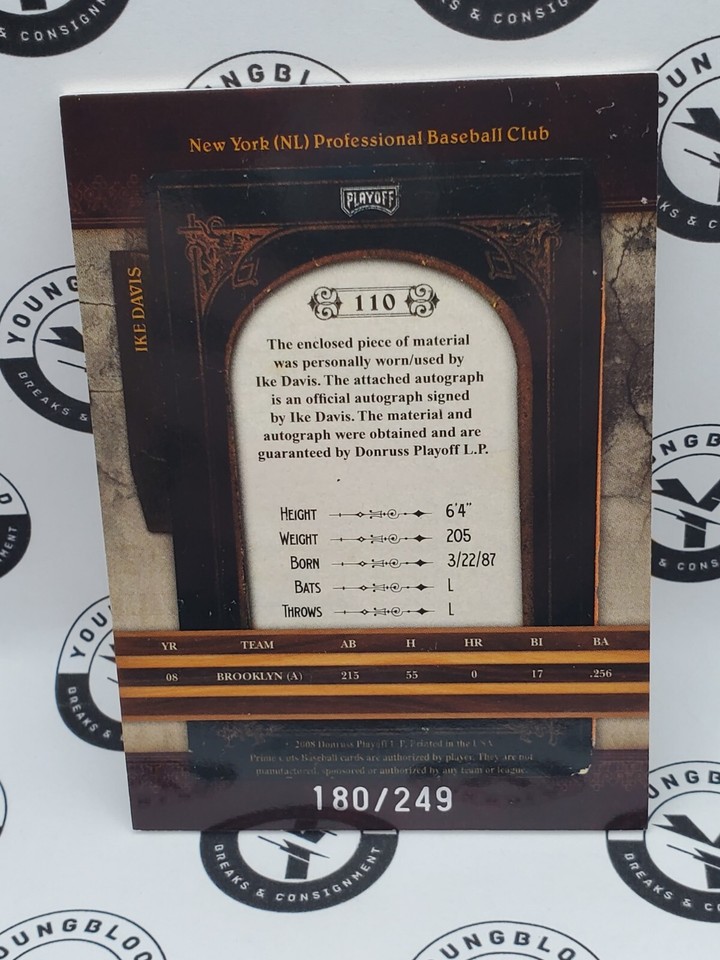 2008 Playoff Prime Cuts Ike Davis #110 Autograph Rookie Card #180/249 ...