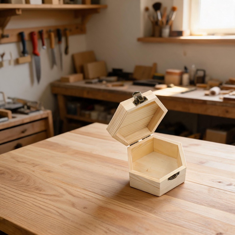 Vintage Hexagonal Wooden Jewelry Box with Latch Clasp for Earrings and ...