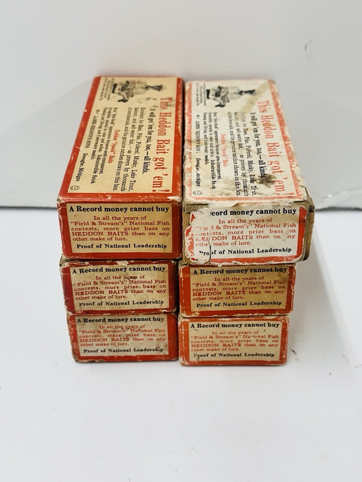 LOT OF 6: VTG EMPTY HEDDON BRUSH FISHING LURE BOXES | eBay