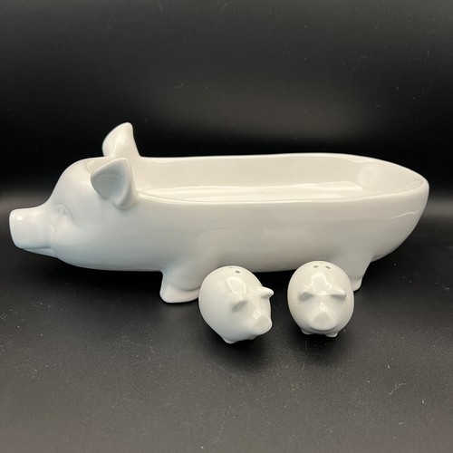 Creative Co-Op Farmhouse White Ceramic Pig Shaped Bowl And Salt ...