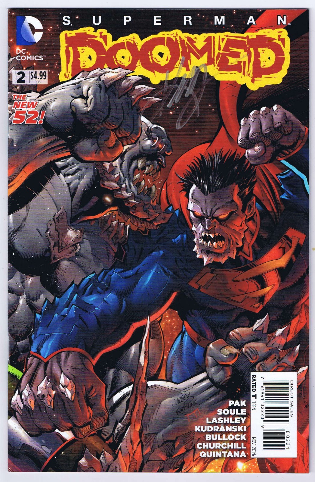 Superman Doomed #2 Variant 1:50 NM Signed w/COA Ken Lashley 2014 DC ...
