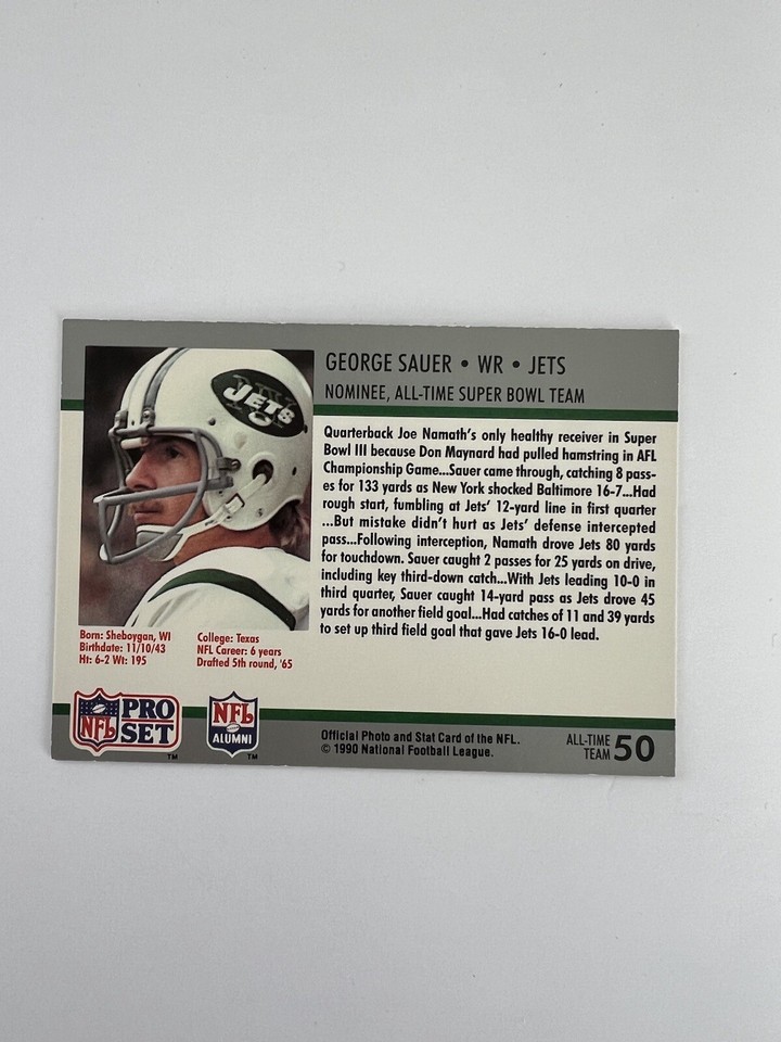 1990 NFL Pro Set Super Bowl Supermen George Sauer New York Jets Card ...