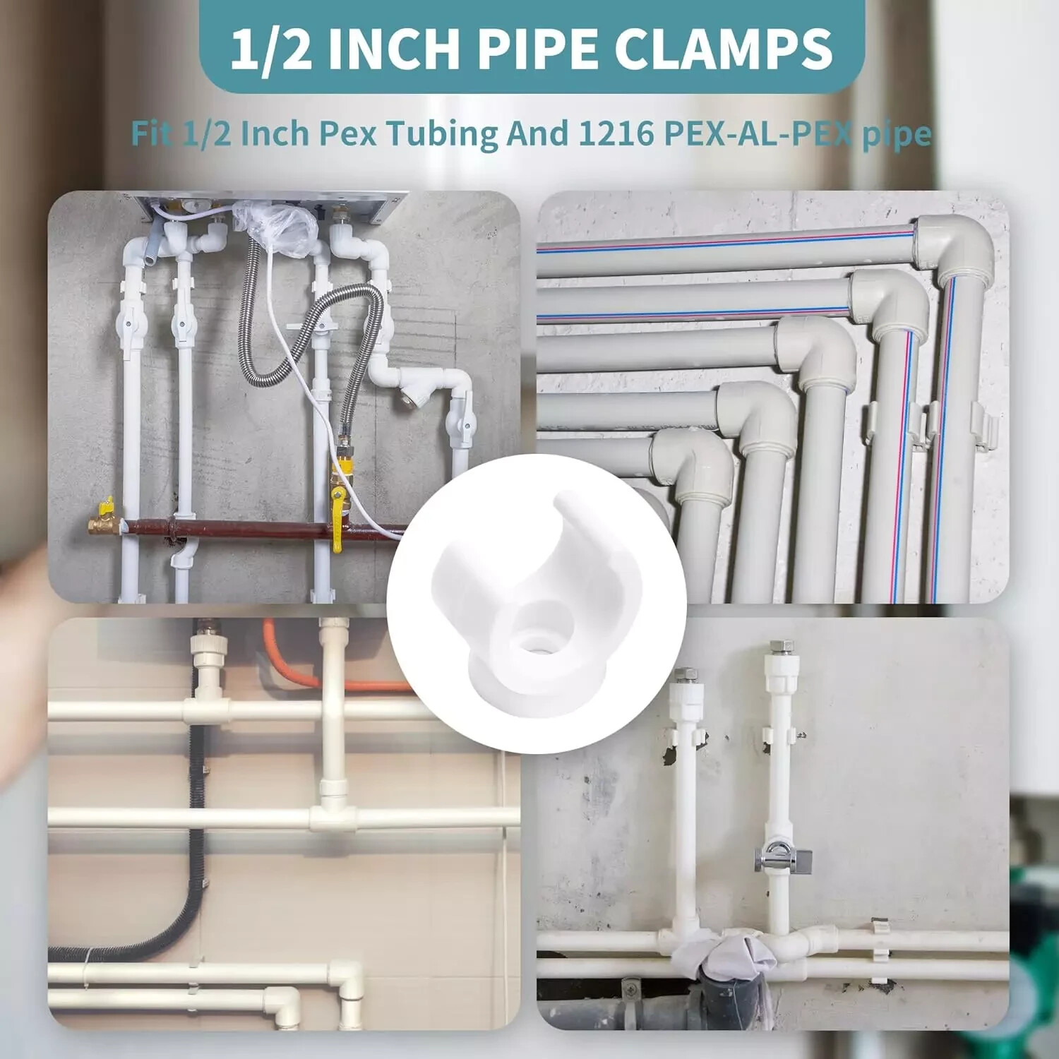 200Pcs 1/2 Inch PEX Pipe Clamps Holder PEX Clips Pipe U-Hook Support ...