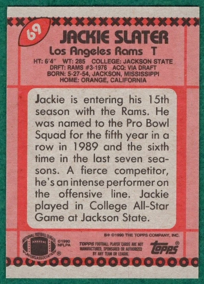 Jackie Slater - 1990 Topps #69 - Los Angeles Rams Football Card | eBay