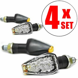 Black LED Tip Mini Motorcycle Indicators Black Long Stem 40mm Stem 2 x ...