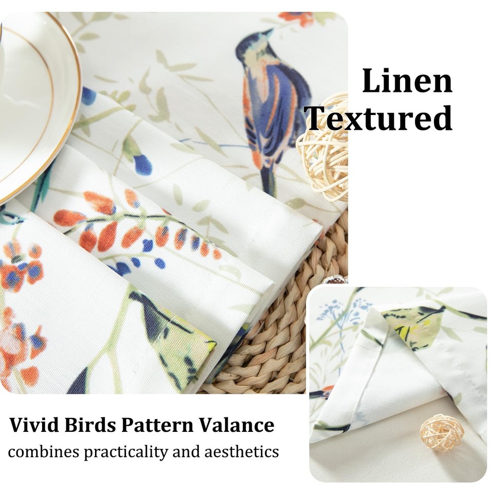 Country Style Curtain Valances for Windows, Blue Bird Leaves Print ...