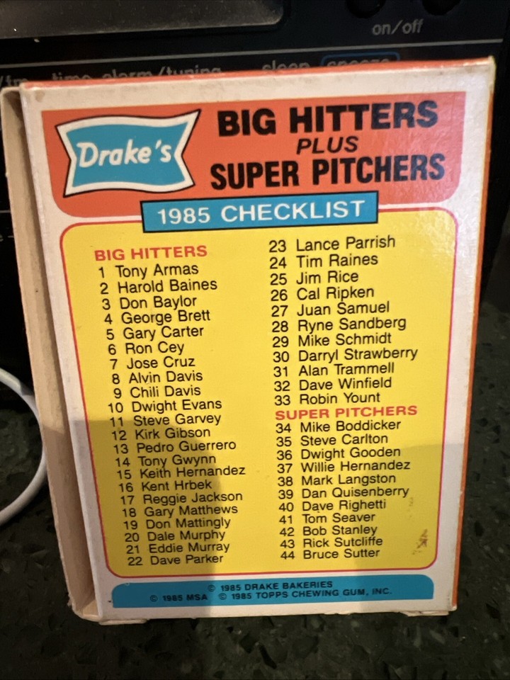 1985 Topps Drake's BIG HITTERS PLUS SUPER PITCHERS (Complete 44-card ...