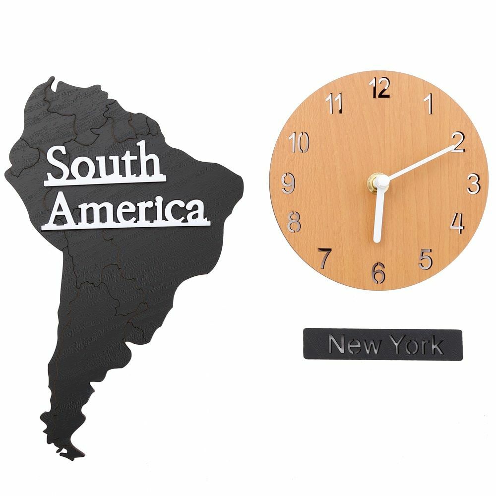Wall Clock 3D World Map Large Wooden Digital Clock Wood Watch Modern ...