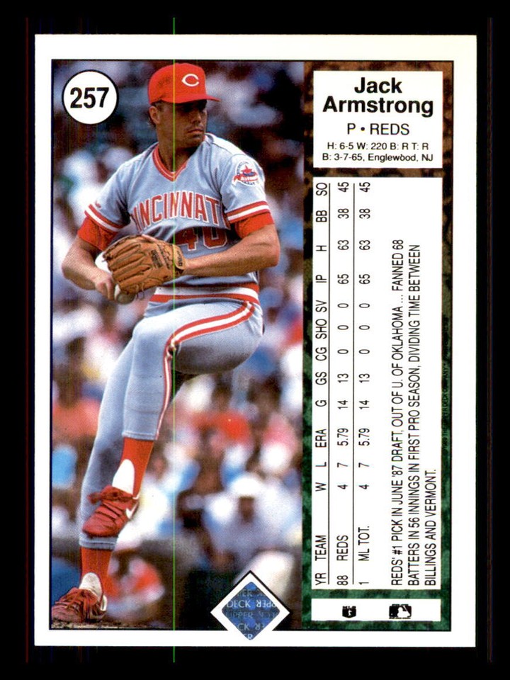 1989 Baseball 1989 Upper Deck Jack Armstrong Cincinnati Reds #257 RC1 ...