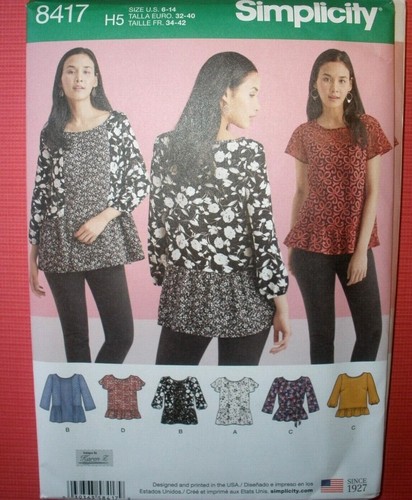 Simplicity Pattern 8417 Misses Pullover Tops Sleeve Variations sz 6-14 ...