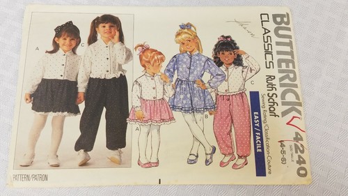 Butterick 4240 Children's Classics Ruth Scharf Size 4-5-6 Easy Pattern ...