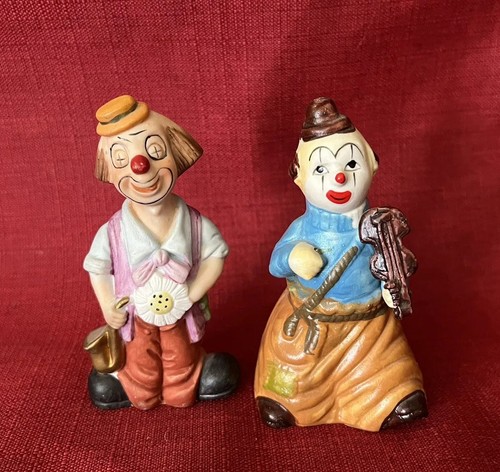 Set of 2 Vintage Ceramic Clown Figurines /Bell Playing Instrument Korea ...