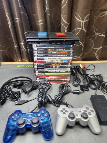 Playstation 2 PS2 Slim Black Bundle 15 Games Tetsed Works Used Bundle ...
