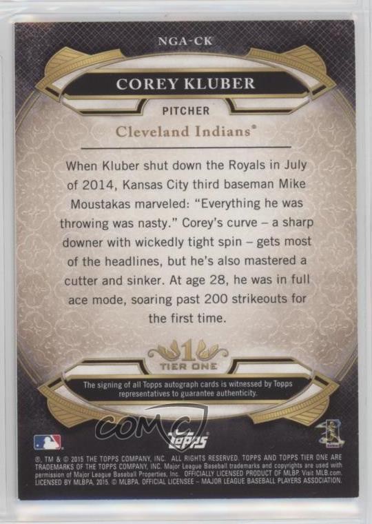 2015 Topps Tier One New Guard Auto Rose Gold Ink /25 Corey Kluber #NGA ...