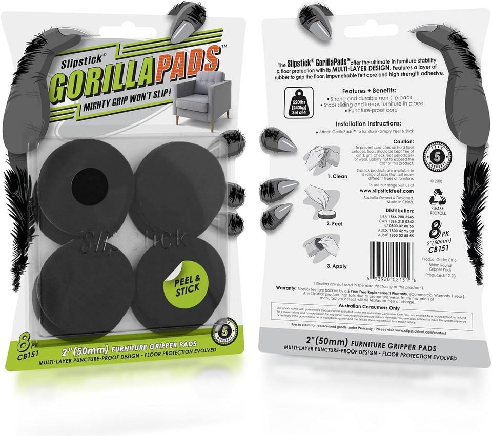 Slipstick Gorillapads 50Mm Non Slip Furniture Pads/Gripper Feet Floor ...