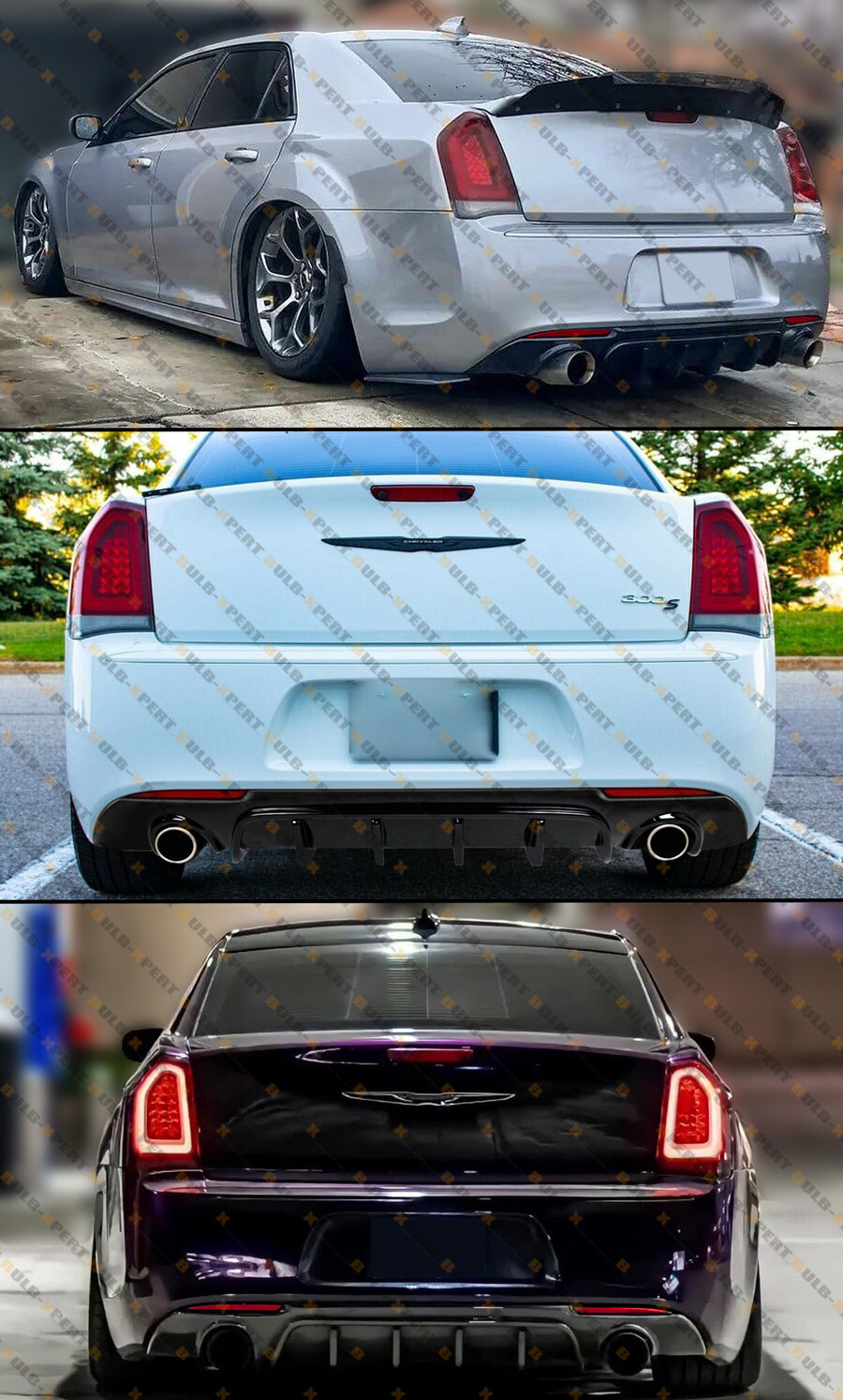 2015-2023 Chrysler 300 Gloss Black Dual Exhaust Rear Diffuser with Red ...