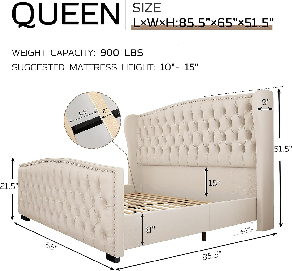 Plataforma Cama Queen Pared La Cama Tamaño Queen Kristopher Con