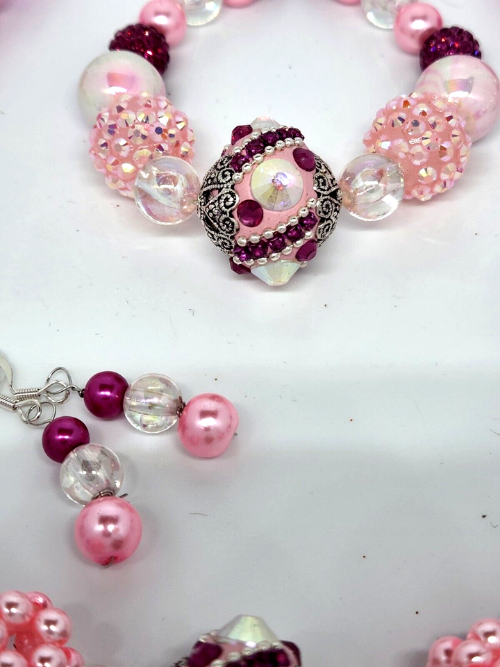NEW LILAH ANN handmade PINK beaded NECKLACE earrings BRACELET SET beads ...