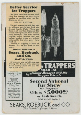1930-31 Sears Roebuck & CO Tips For Trappers Seattle WA Fur Delivery ...
