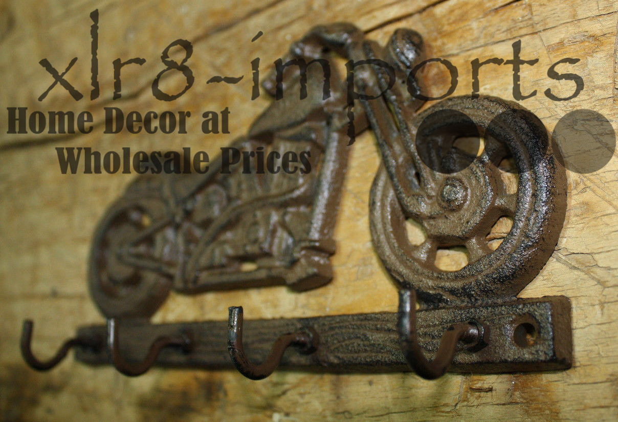 Cast Iron MOTORCYCLE Towel, Coat Hooks, Hat Hook, Key Rack BIKE RIDER ...