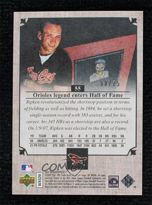 2007 UD Masterpieces Deep Blue Linen Frame 68/75 Cal Ripken Jr #55 HOF ...
