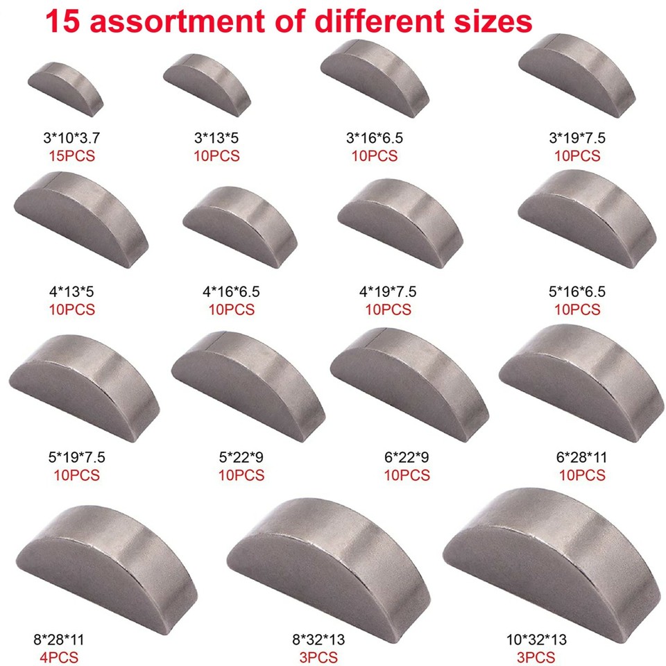 135Pcs Woodruff Keys Half Moon Set Semicircle Bond Key Hardware ...