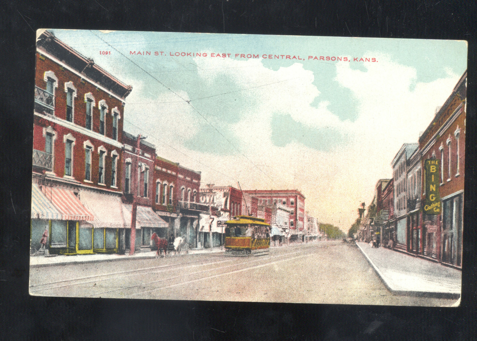 PARSONS KANSAS DOWNTOWN STREET SCENE TROLLEY CAR VINTAGE POSTCARD | eBay