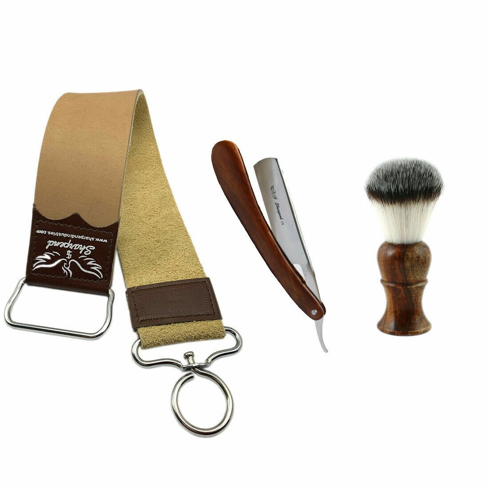 Shave Kit Set Straight Razor Shaving Brush&Leather Strop Gift for Man ...
