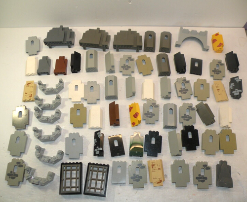 67 Pieces LEGO Castle Walls 2345 4444 Panels Turrets Gray black white ...