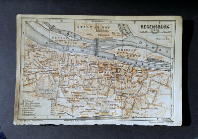 Antique City Map - Regensburg Germany - 1909 | eBay