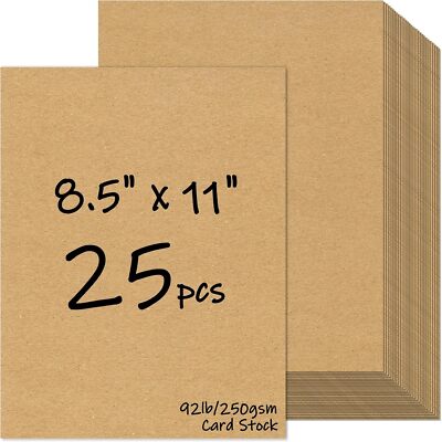 25 Sheets Brown Cardstock 8.5 X 11, 92Lb/250Gsm Kraft Card Stock Paper ...