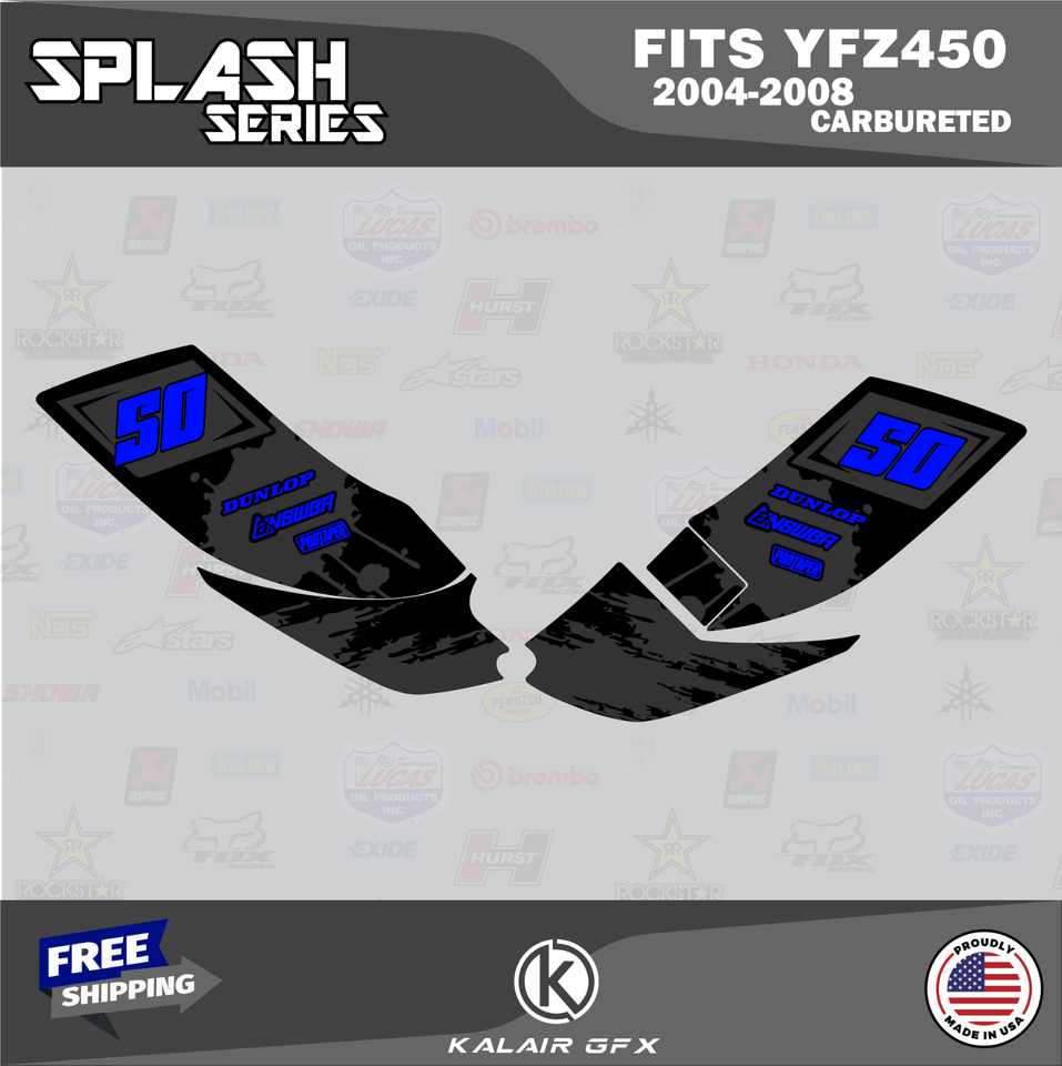 Graphics Kit for YAMAHA YFZ 450(2004-2008)CARBYFZ450 Splash - Blue ...