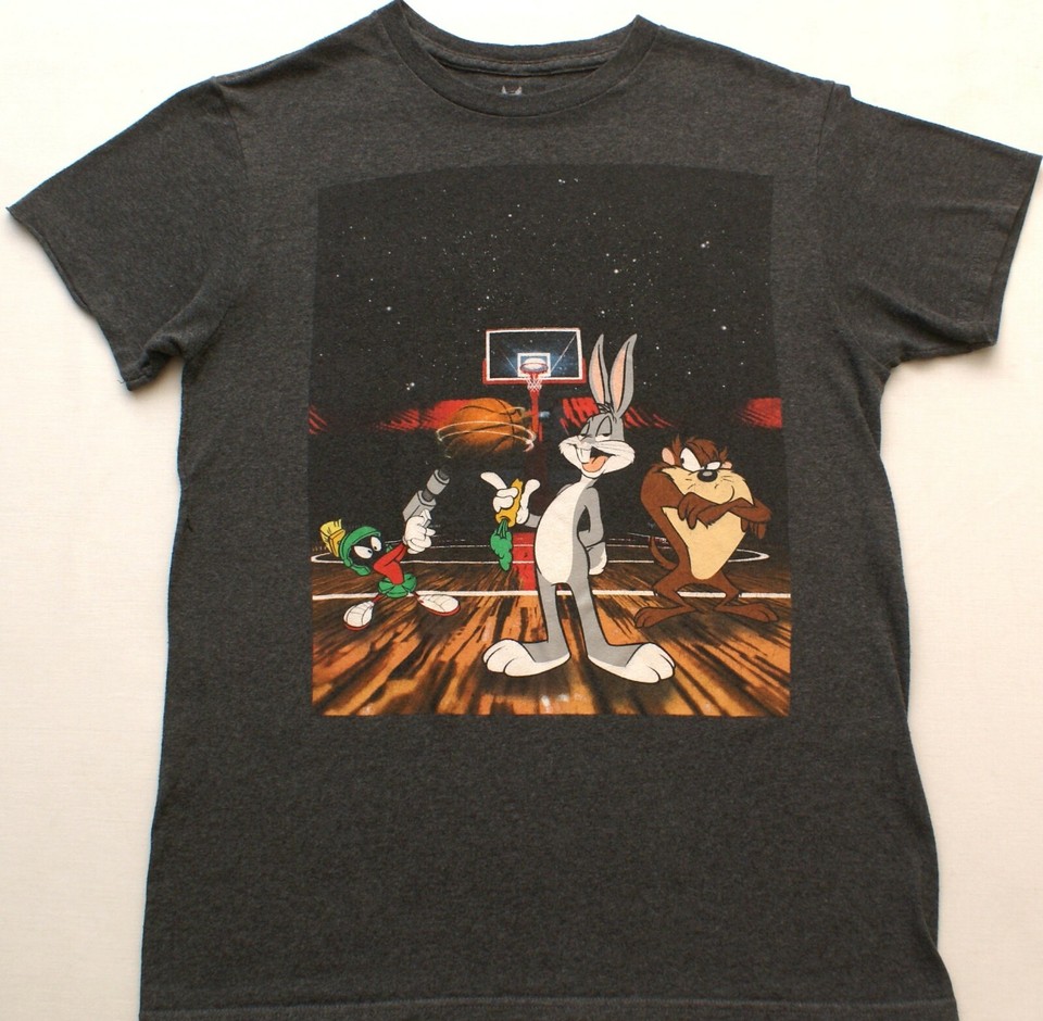 Space Jam Men's Bugs Bunny Taz Alien Basketball Gray T-Shirt, Size ...