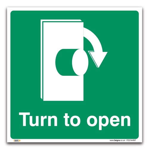 Turn To Open Sign, Plastic or Vinyl Sticker, Fire Safety Door Signs ...