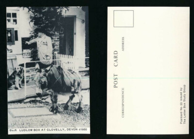 GB LETTERBOX STUDY PPC CLOVELLY LUDLOW TYPE c1950 DOG + DONKEY ...No.53 ...