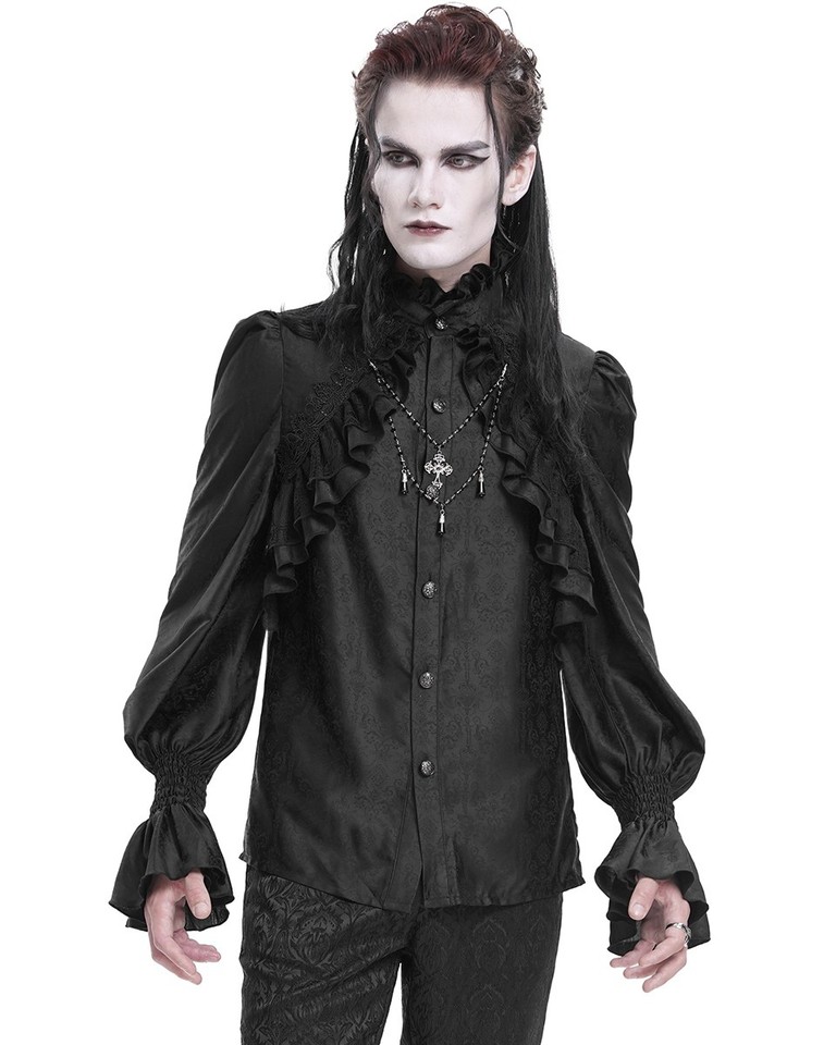 Camicia Da Uomo Gothica Vampiro Con Perline E Crocifisso In Jacquard ...